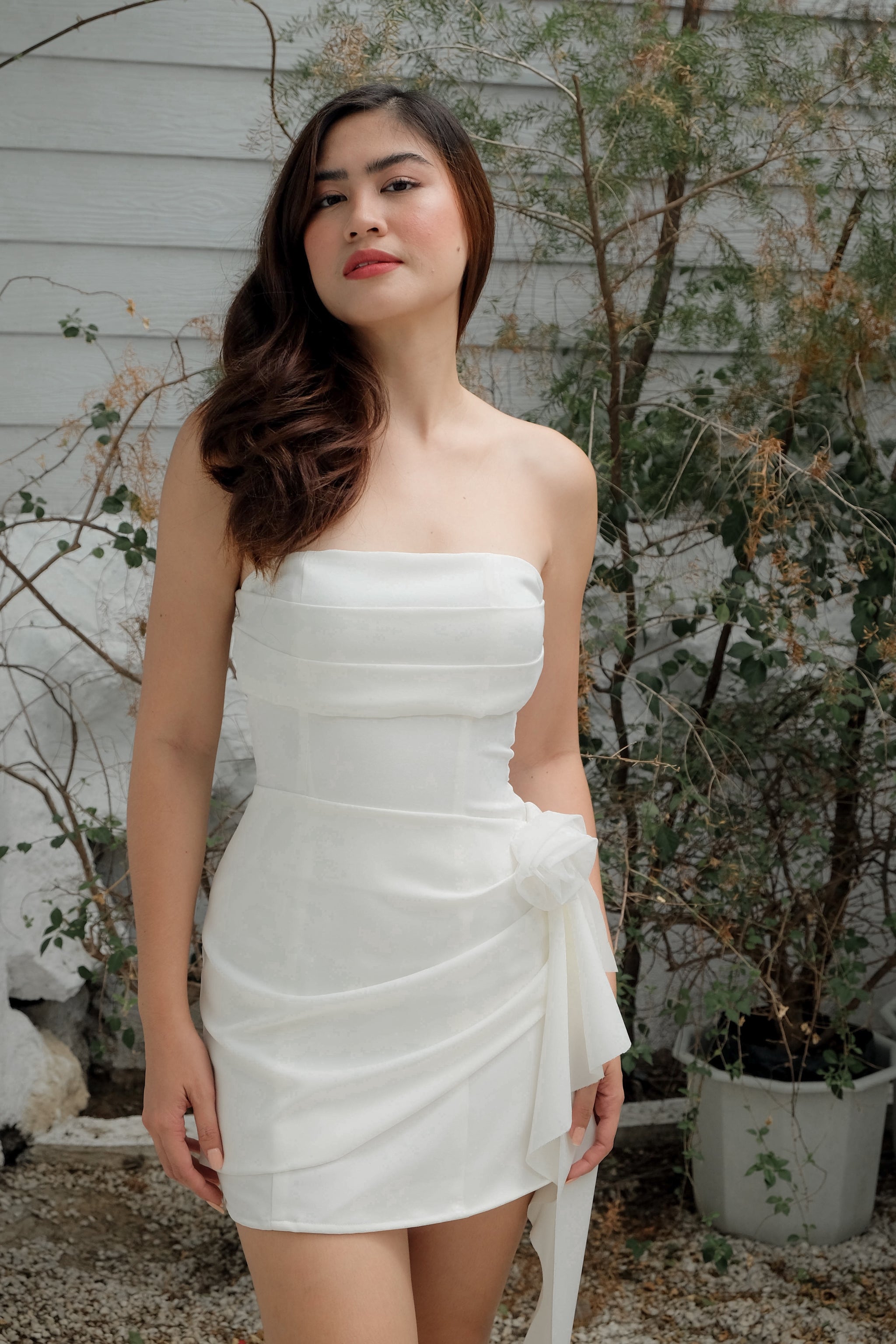 Cassia Bandeau Mini Dress With Draped Front Details – Heather Clothing