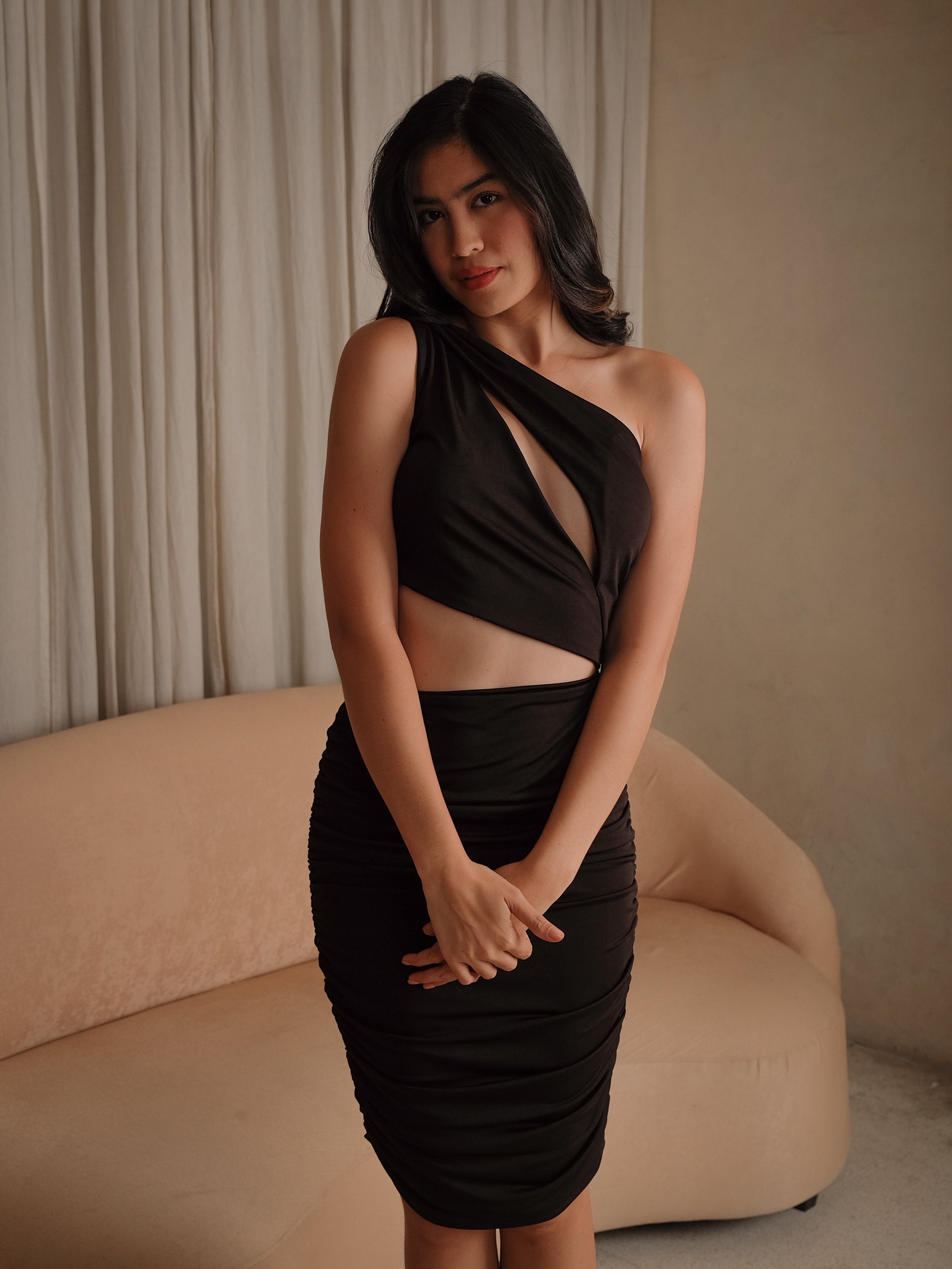 Lula One-Shoulder Cut-out Midi Dress – Heather Clothing