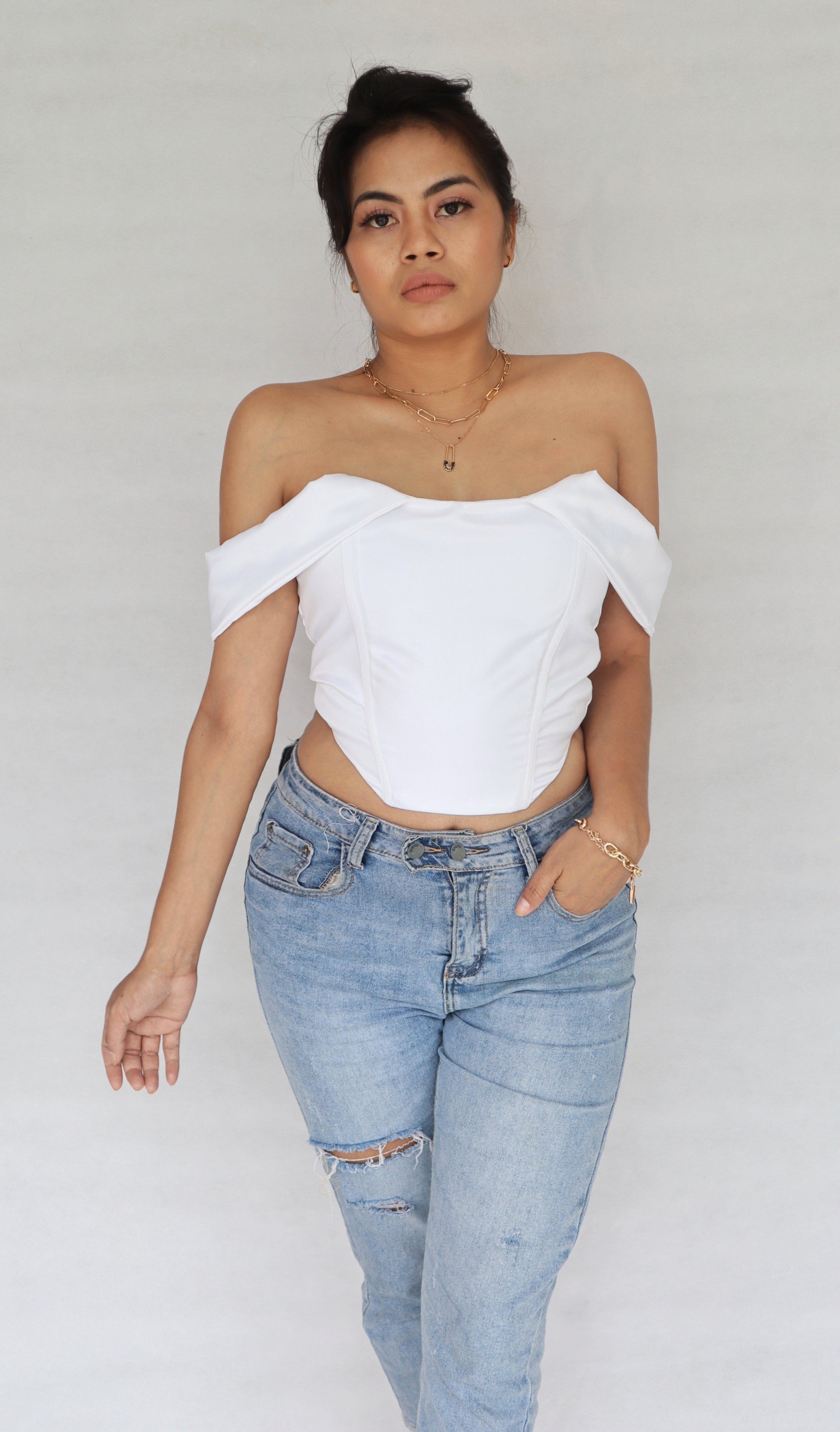 Off-the-Shoulder Structured Crop Top – Heather Clothing
