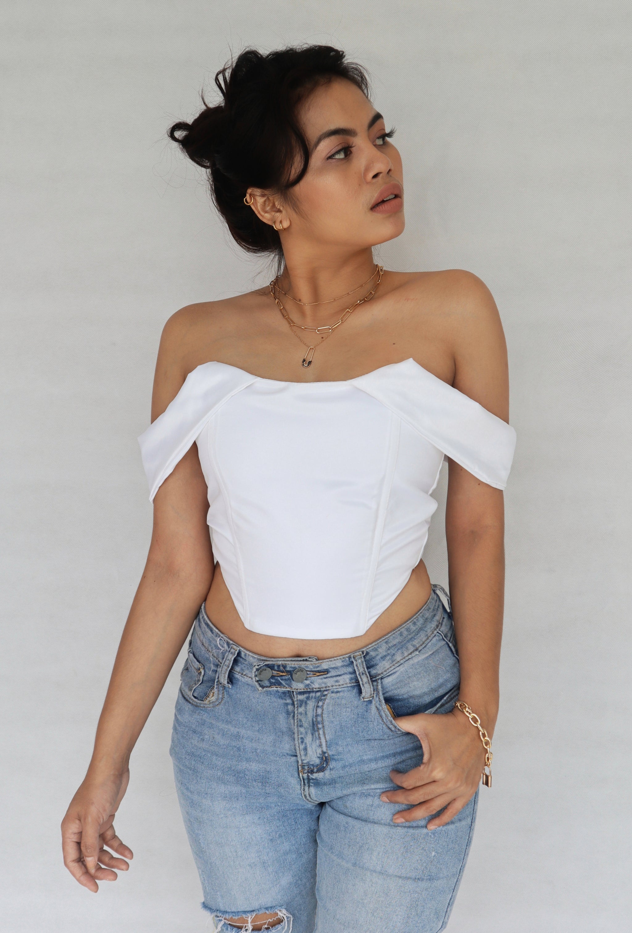 Off-the-Shoulder Structured Crop Top – Heather Clothing
