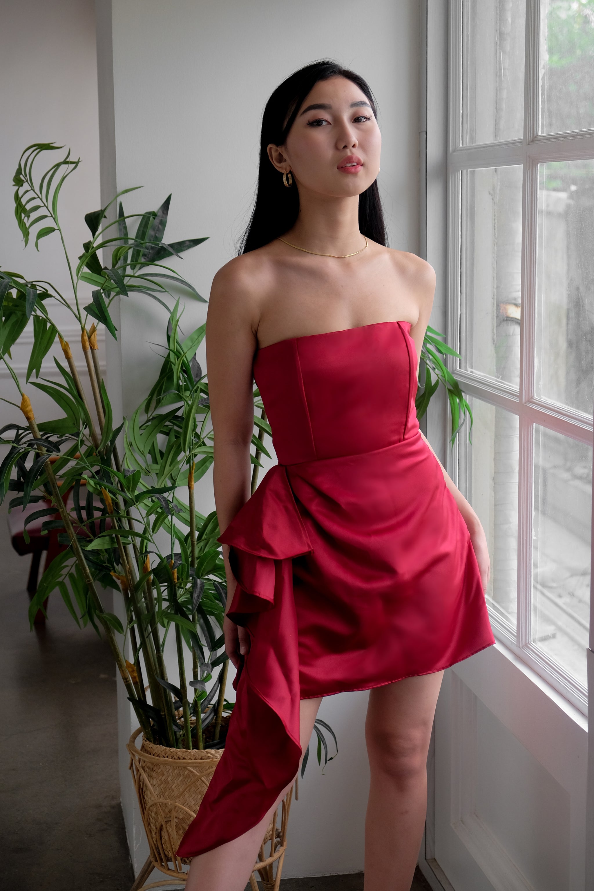 Glory Mini Dress with Cascading Side Ruffle – Heather Clothing