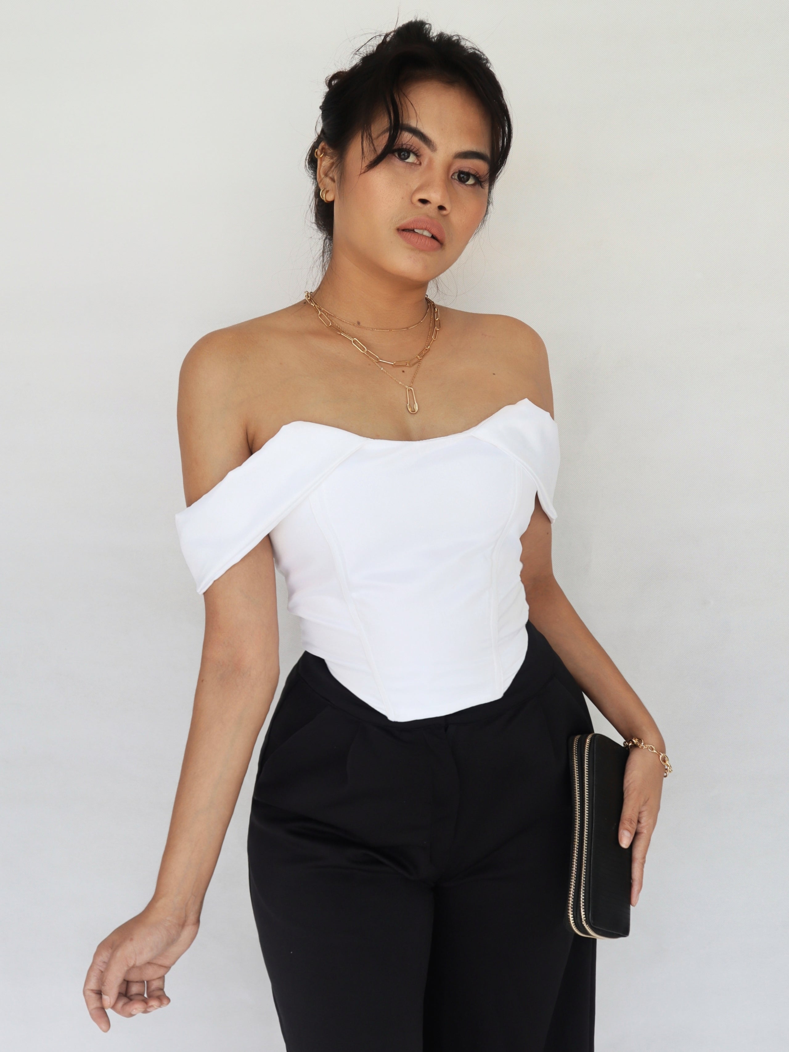 Off-the-Shoulder Structured Crop Top – Heather Clothing